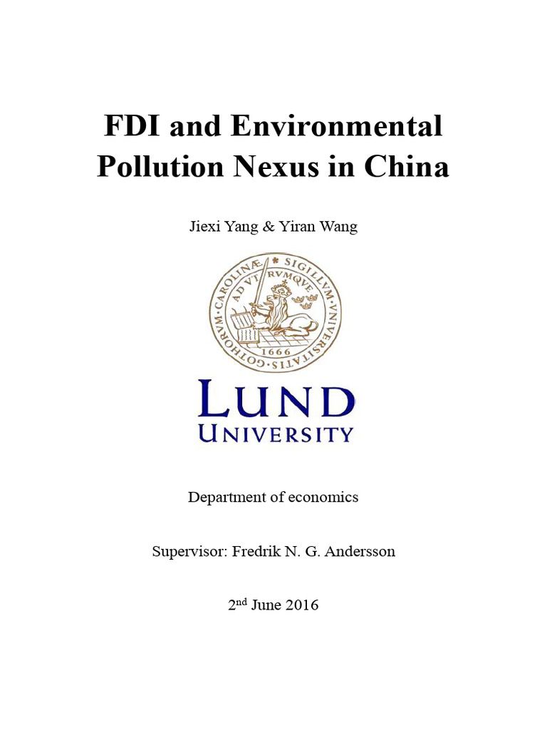 FDI and Environmental Pollution Nexus in China | PDF | Fixed Effects ...