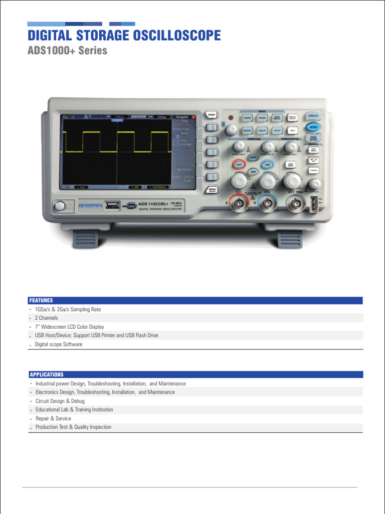 Digital Storage Oscilloscopes-Ads1000 Series | PDF | Sampling (Signal Processing) | Electricity