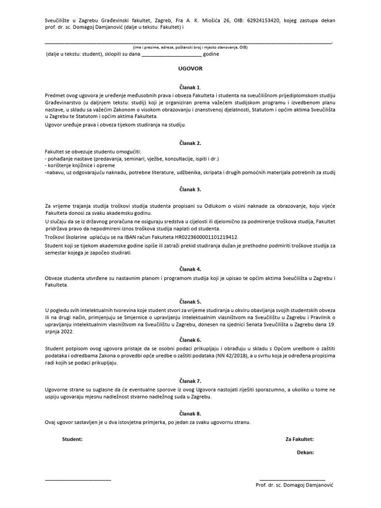 Ugovor Za Upis | PDF