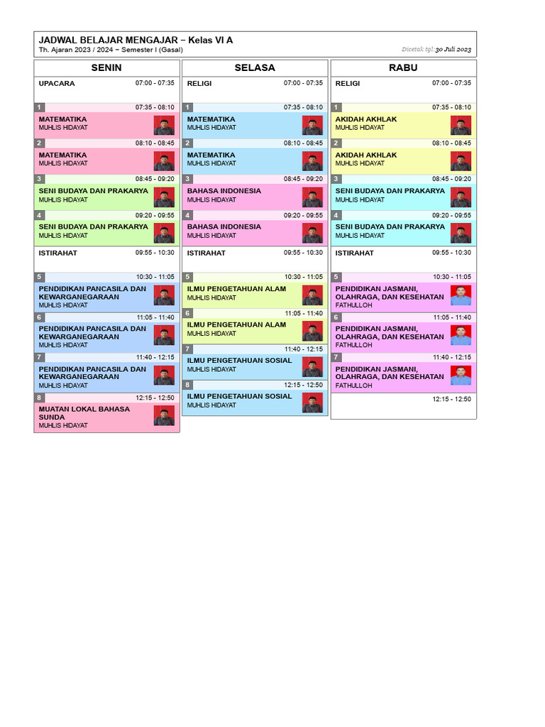 Jadwal Kelas 4 A | PDF