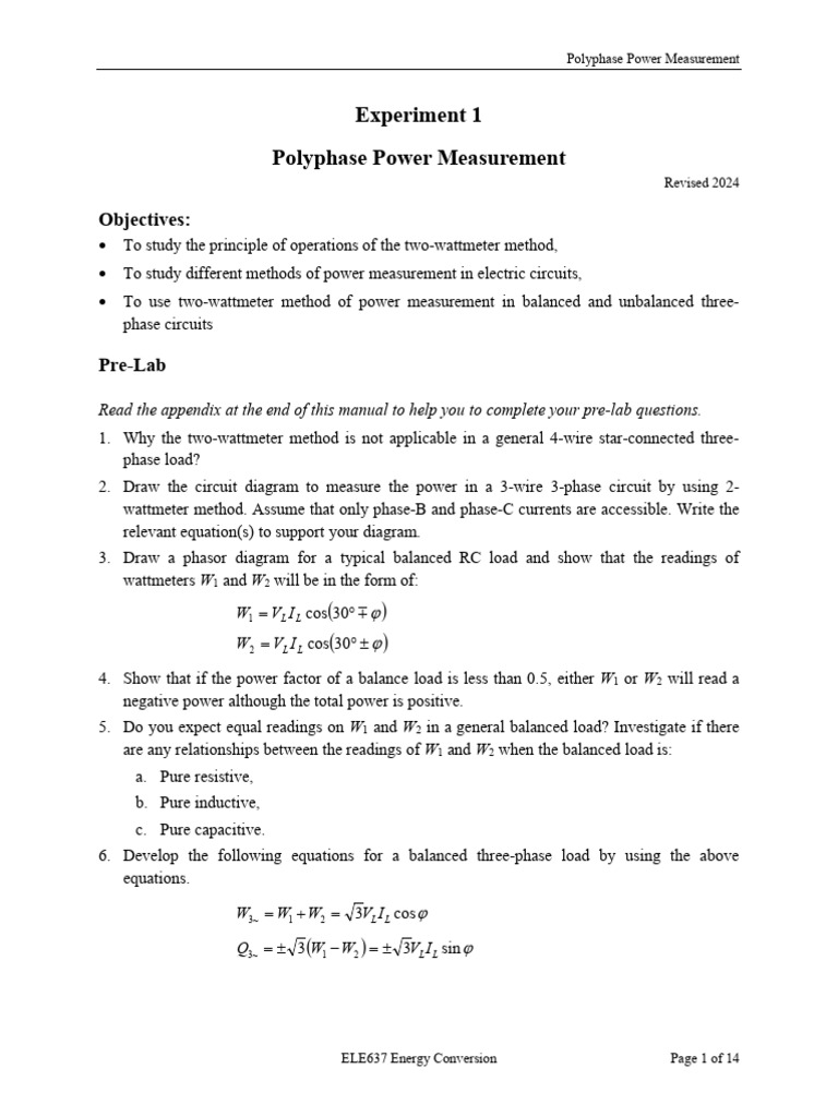 637 - 2024 Lab-1 Polyphase Power | PDF | Voltage | Ac Power