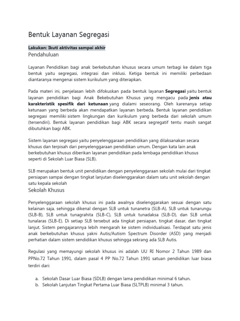 Layanan Pendidikan Segregasi ABK | PDF | Kesehatan Holistik