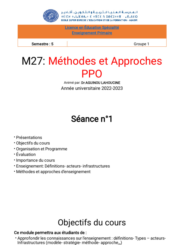 Cours PPO ESEP Agadir 2022-2023 | PDF | Pédagogie | Béhaviorisme