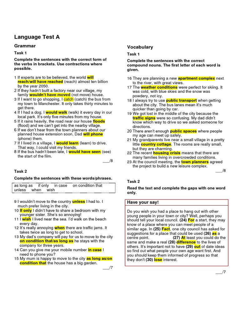 Gold Experience B2 Grammar Test Answers | PDF | London | Grammar