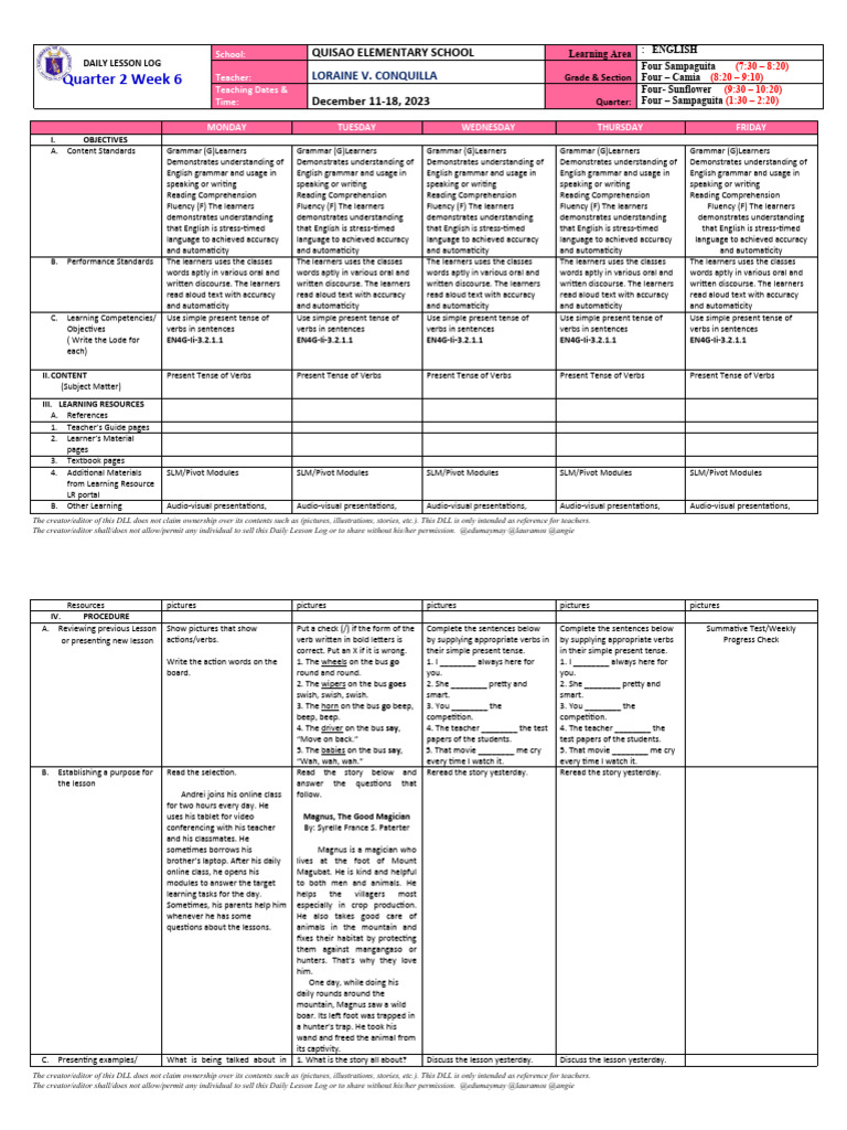 Loraine - q2 WLP Week-6 | PDF | Grammatical Number | Verb
