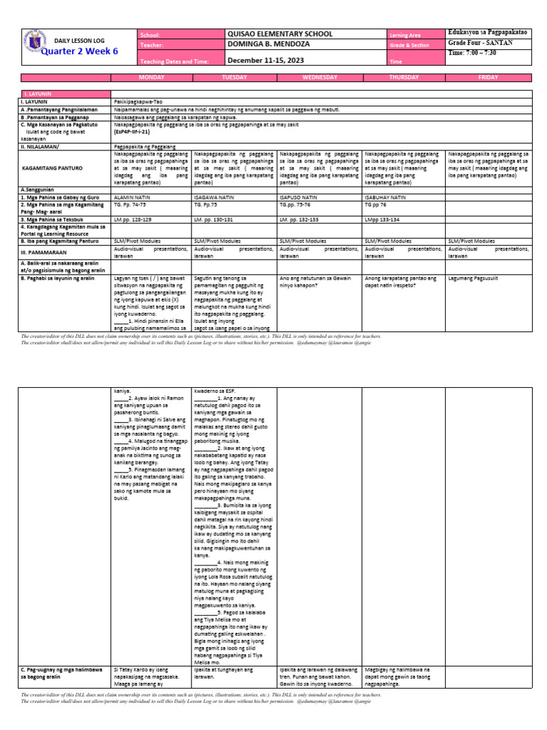 Dominga - q2 WLP Week-6 | PDF
