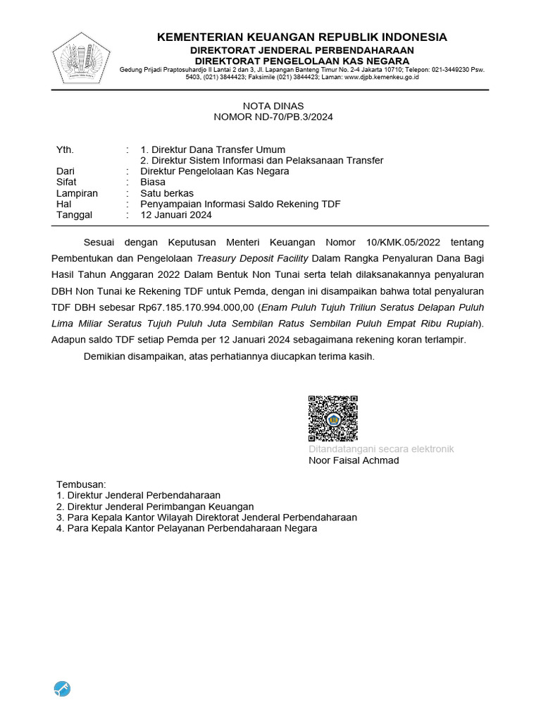 Penyampaian Informasi Saldo Rekening TDF | PDF