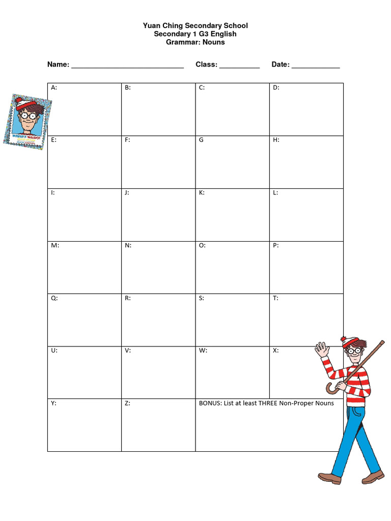 T1W3 - Nouns - Where's Waldo Worksheet | PDF