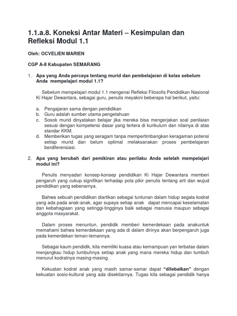 Koneksi Antar Materi Modul 1.1 Ocvelien Marien CGP A8 | PDF