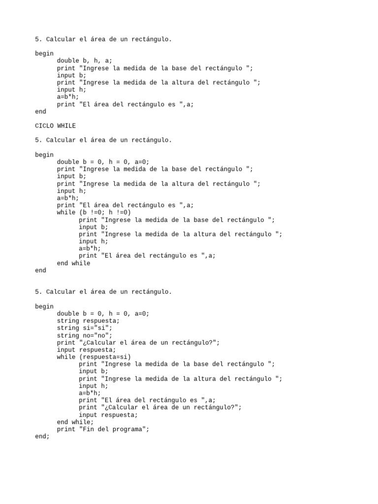 Algoritmo Calcular El Area de Un Rectangulo | PDF