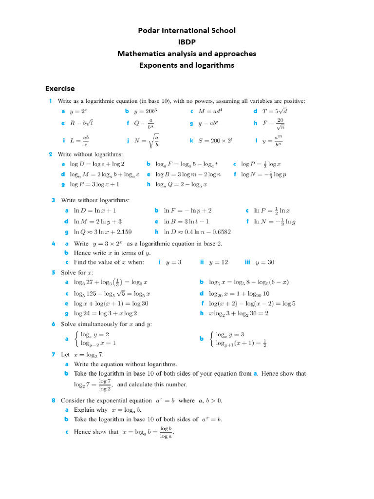 Exponents & Logarithms W 3 | PDF
