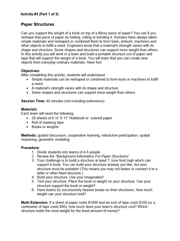 ABE-GED-Activity 3 - Paper Structures | PDF | Force | Weight