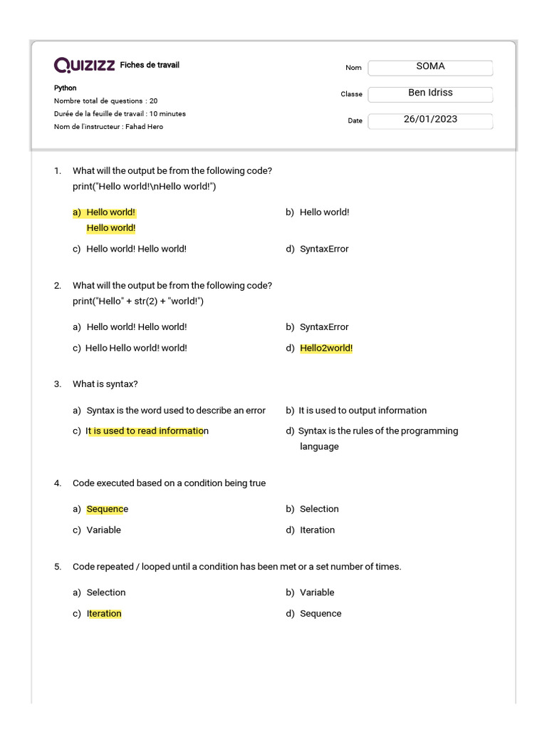 Python - Quizizz | PDF | Python (Programming Language) | Programming ...
