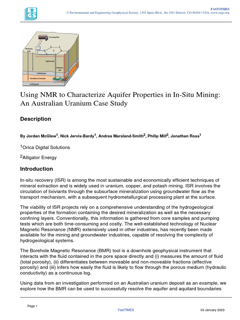 Using NMR To Characterize Aquifer Properties in In-Situ Mining - An ...