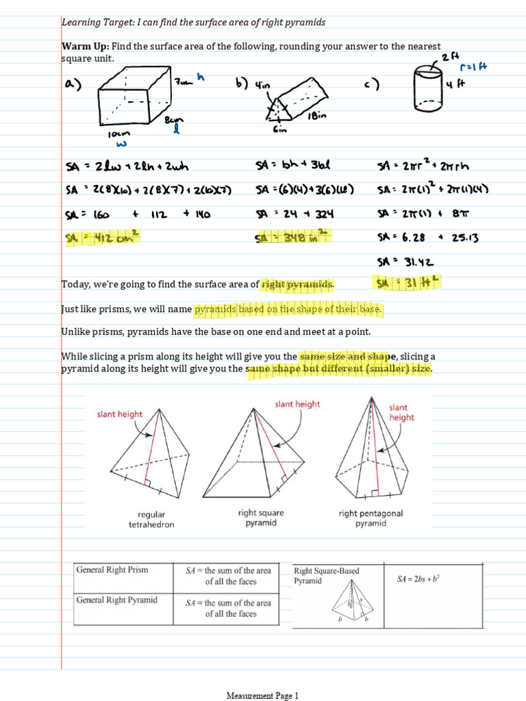 SA of Pyramids | PDF | Area | Surface Area