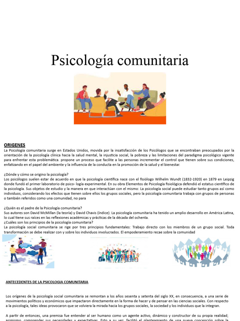 Orígenes y Principios de la Psicología Comunitaria | PDF | Sicología ...