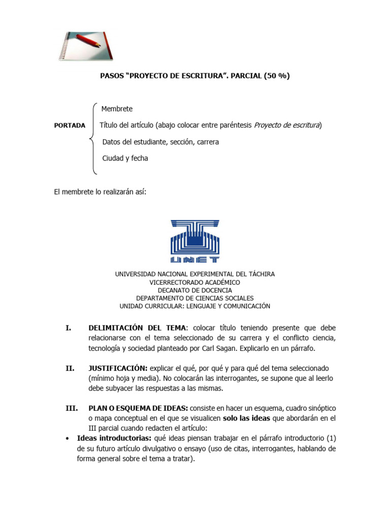 Pasos Proyecto de Escritura Ii Parcial. Intensivo Enero 2024 | PDF