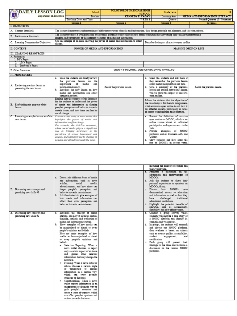 DLL MIL QUARTER 2 WEEK 1 | PDF