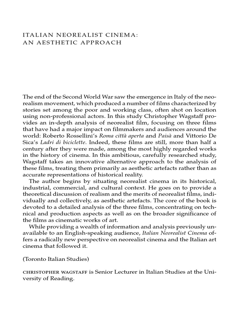 Christopher Wagstaff - Italian Neorealist Cinema - An Aesthetic Approach-University of Toronto ...