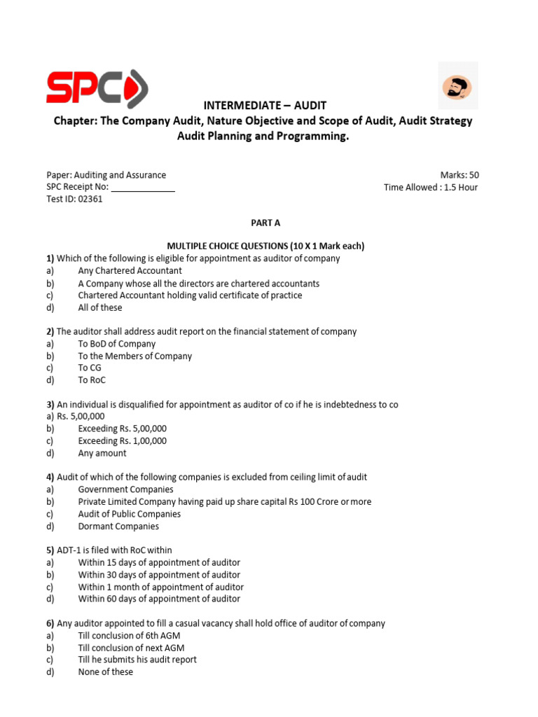 Audit Test 1 QP | PDF | Audit | Accounting