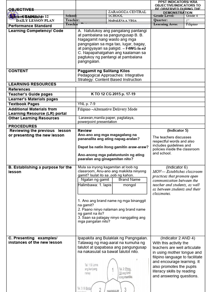 Maam Ena 1st Quarter Cot Final Revision2 | PDF | Career & Growth ...