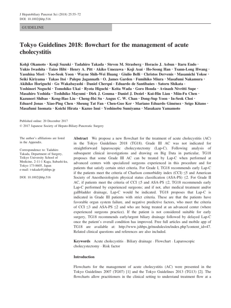 J Hepato Biliary Pancreat - 2017 - Okamoto - Tokyo Guidelines 2018 Flowchart For The Management ...