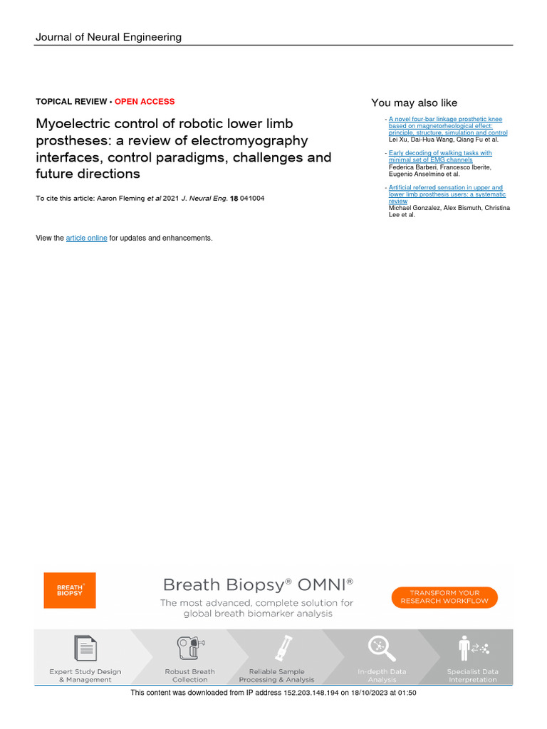 Fleming 2021 J. Neural Eng. 18 041004 | PDF | Prosthesis | Amputation