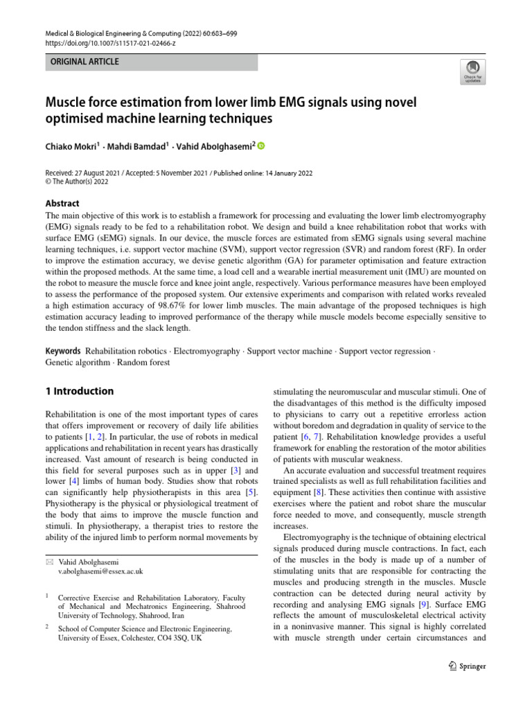 Muscle Force Estimation From Lower Limb EMG Signals Using Novel Optimised Machine Learning ...