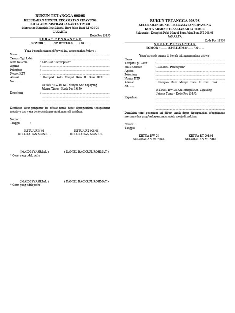 Surat Pengantar RT 08 Baru | PDF