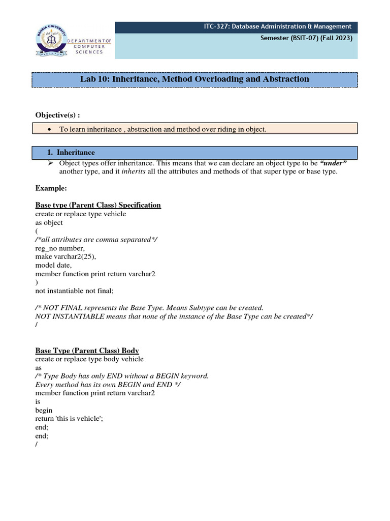 Lab 10 08122023 040046pm | PDF | Method (Computer Programming) | Inheritance (Object Oriented ...