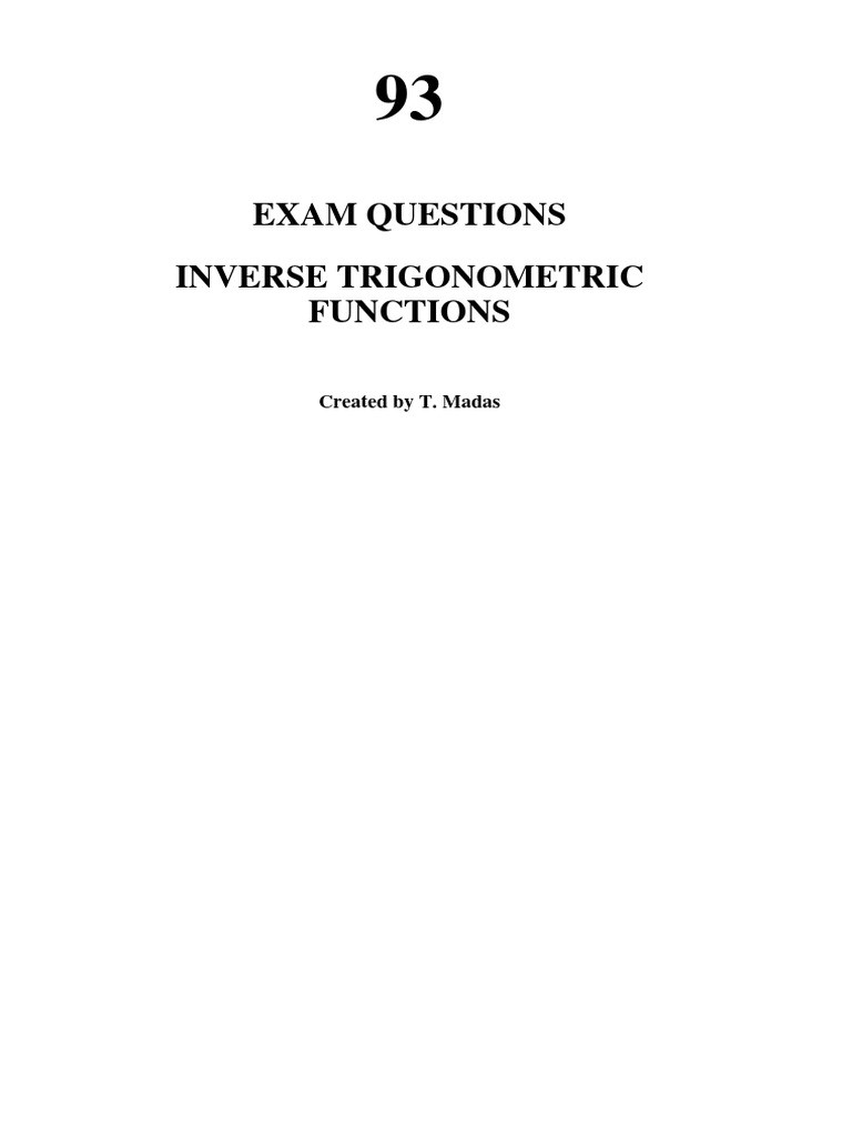 Revision Inverse Trigonometric Functions | PDF | Equations | Special Functions