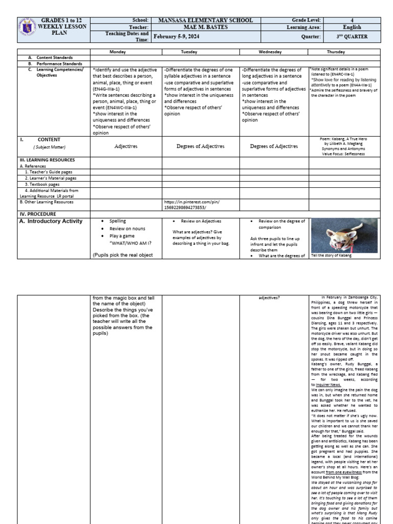English 4 Q3 W1 | PDF | Adjective | Noun