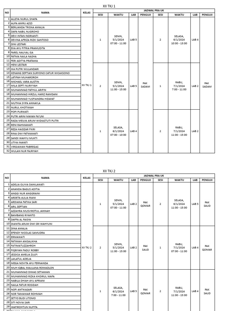 Jadwal Pra Uk 2024-1 | PDF