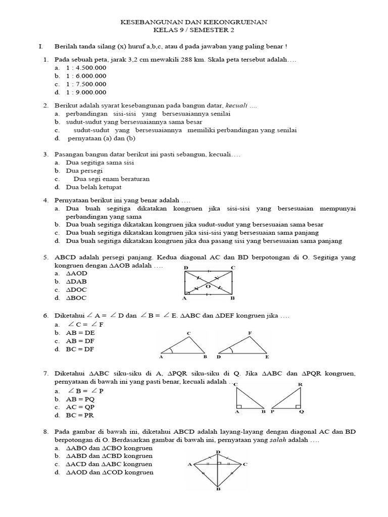 9.1. Latihan Soal Matematika Kesebangunan Dan Kekongruenan Kelas 9 SMP | PDF | Metode & Bahan ...