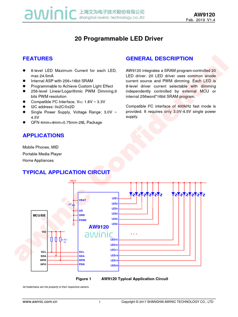 AWINIC Shanghai Awinic Tech AW9120QNR - C506177 1 | PDF | Electrical ...