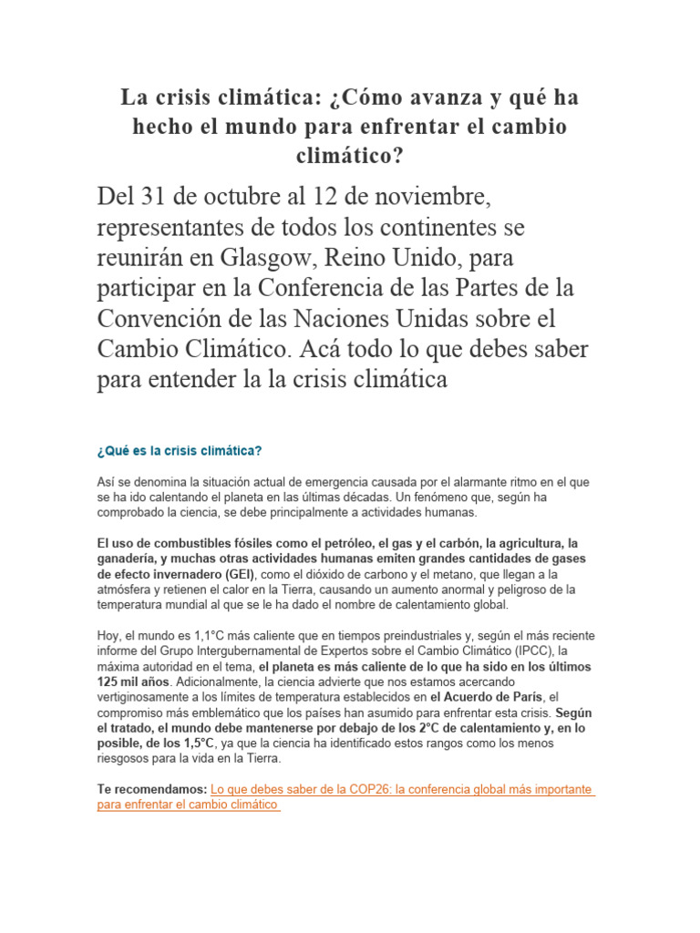 Crisis Climática y COP26: Claves y Retos | PDF | Ciencia y matemáticas