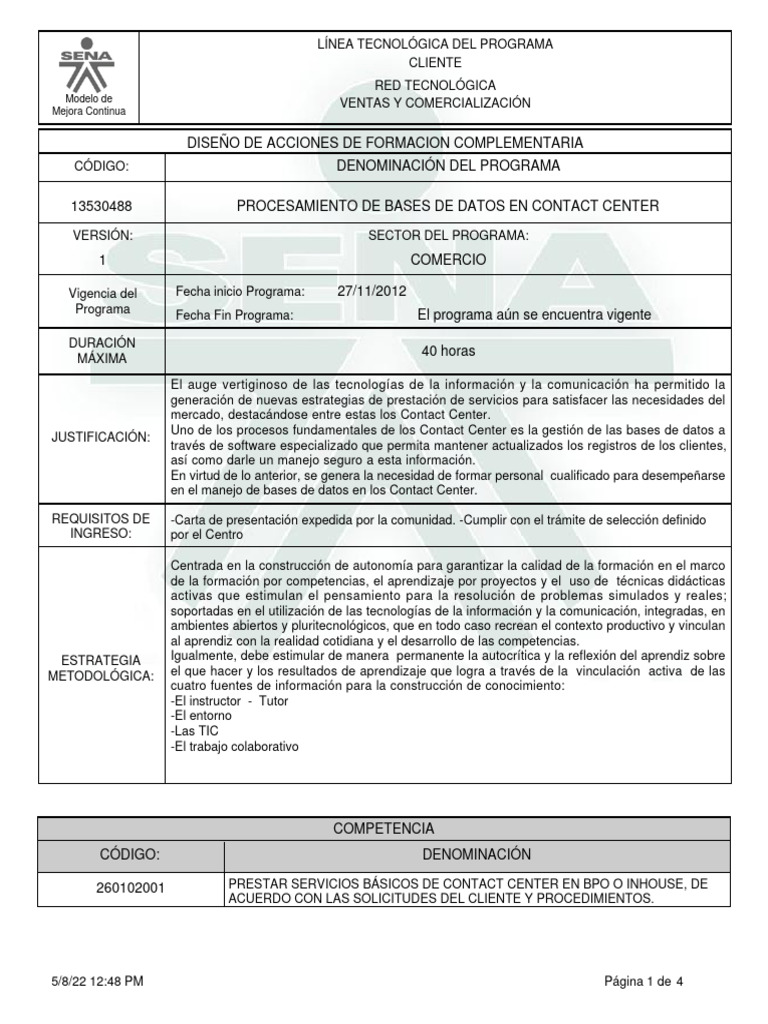 Informe Programa de Formación Complementaria | PDF | Bases de datos | Información