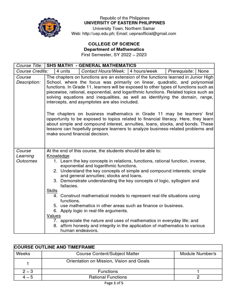 Gen Math Course Outline | PDF | Function (Mathematics) | Mathematics