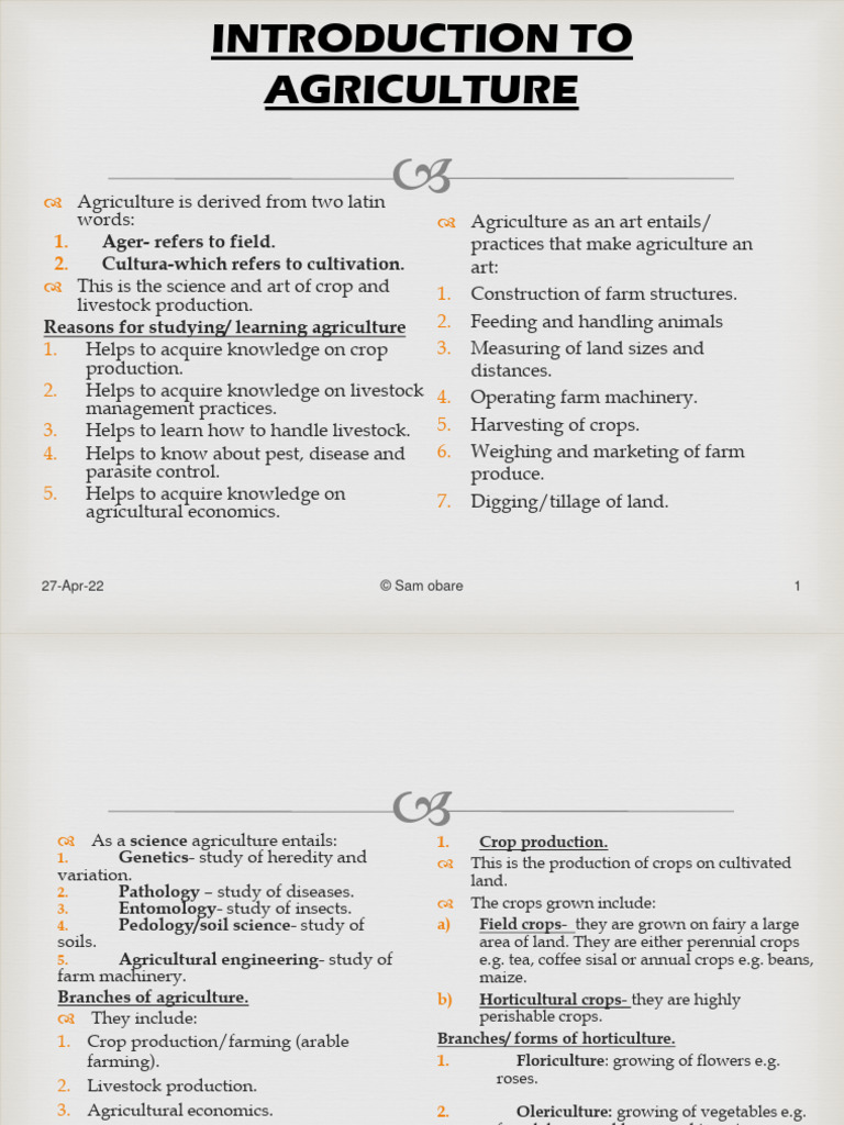Introduction to Agriculture Notes | PDF | Agriculture | Organic Farming