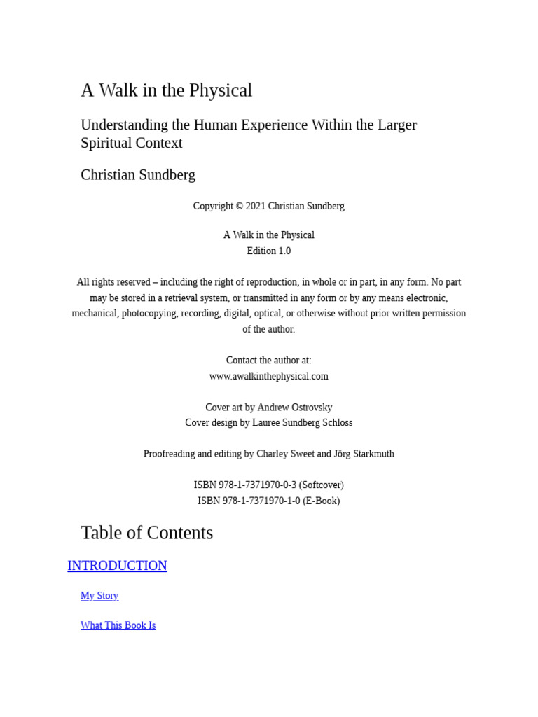 A Walk in The Physical - Christian Sundberg | PDF | Experience | Truth