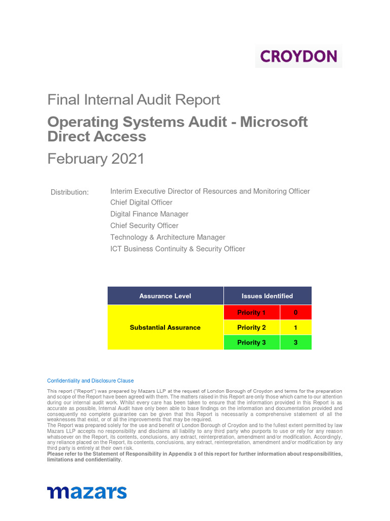 Final Internal Audit Report: Operating Systems Audit - Microsoft Direct Access | Download Free ...