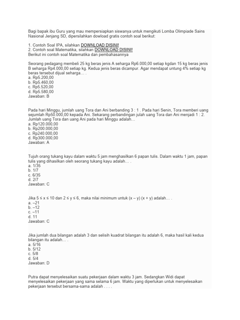 SOAL OLIMPIADE SD MATH | PDF