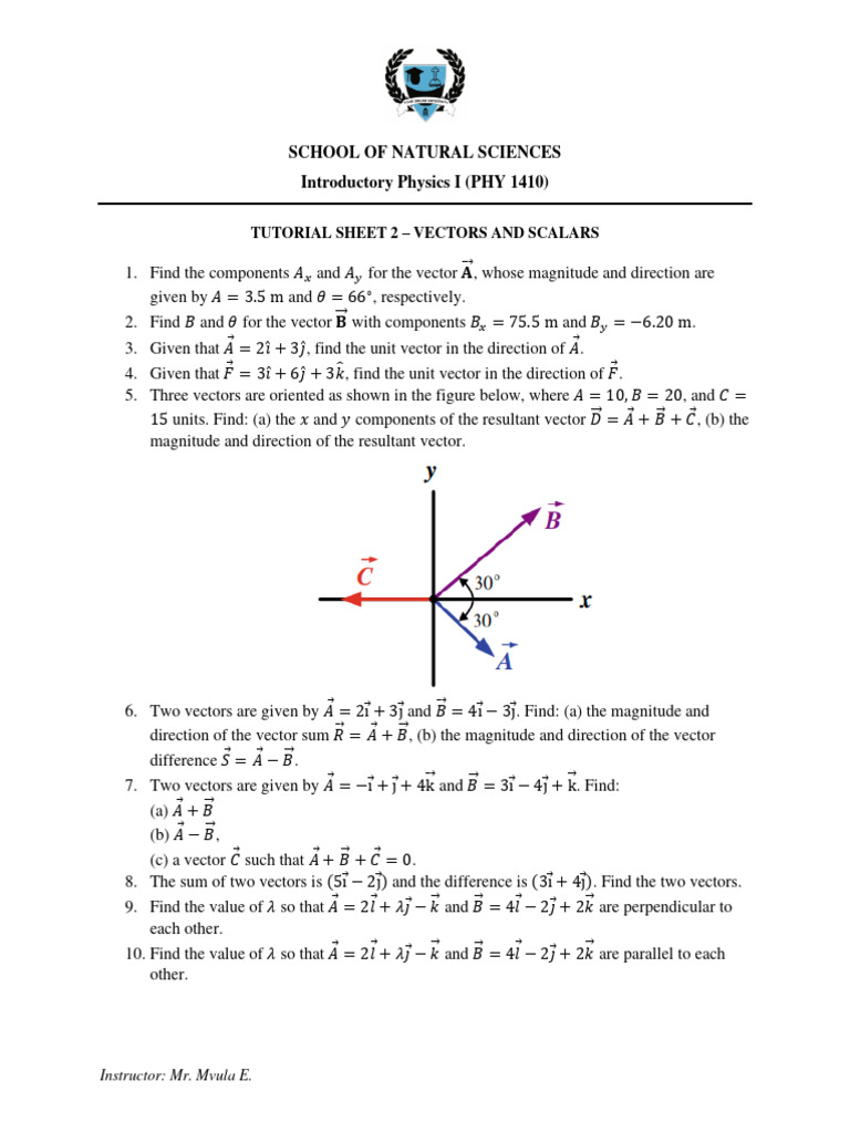 TUTORIAL SHEET - Vectors and Scalars | PDF | Teaching Methods & Materials