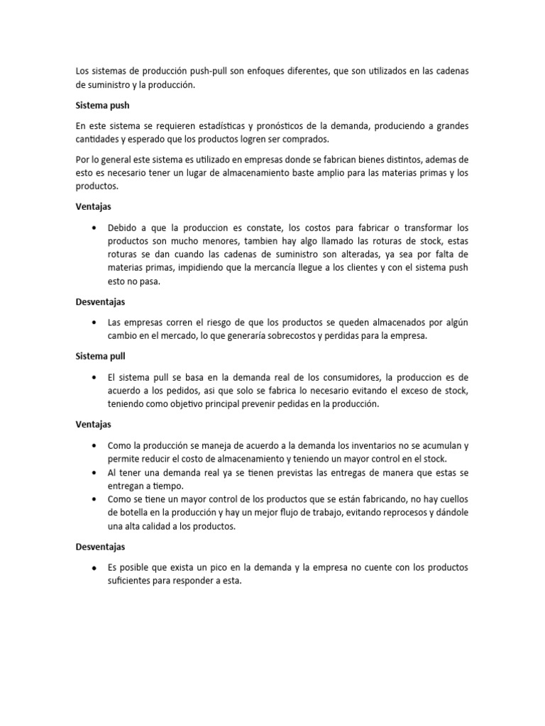 Sistema de Producción Push: Ventajas y Desventajas | PDF | Finanzas y ...