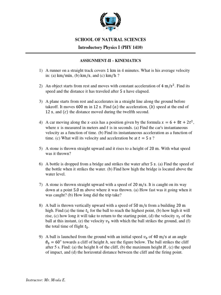 Assignment Kinematics | PDF | Speed | Acceleration