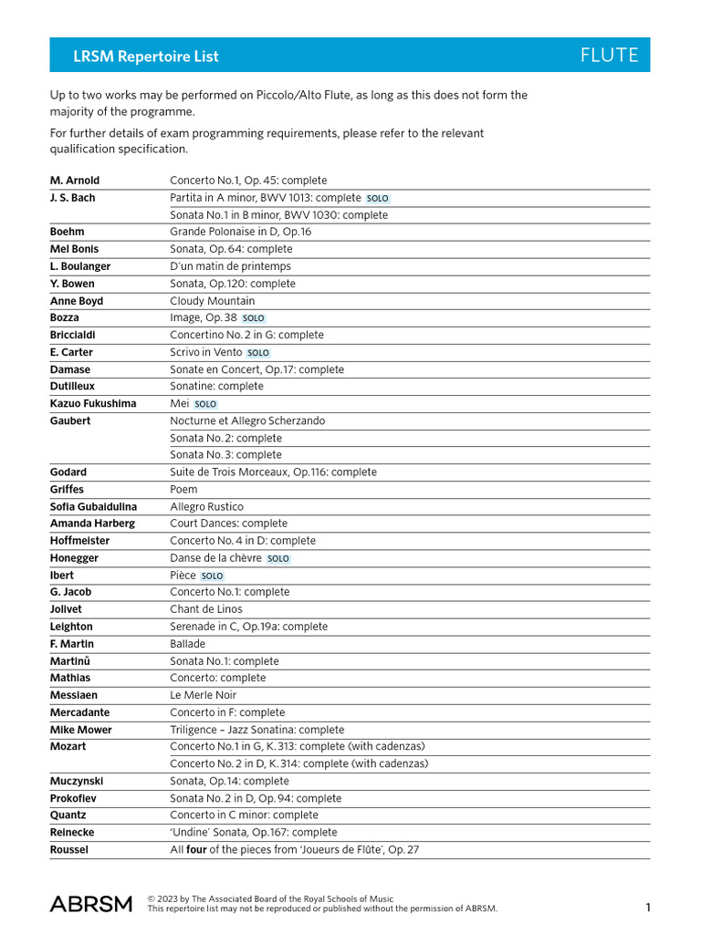 Flute LRSM Repertoire (7 Nov 2023) FINAL | PDF