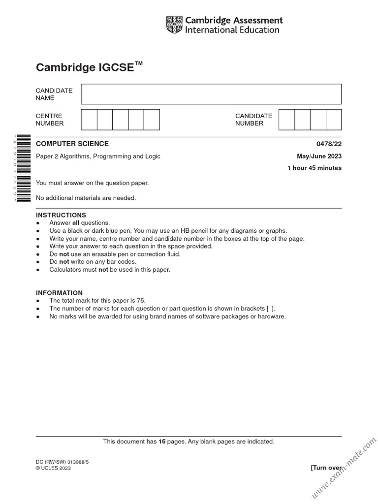 Cambridge Igcse Computer Science 0478 22 Pdf Algorithms Computer Programming