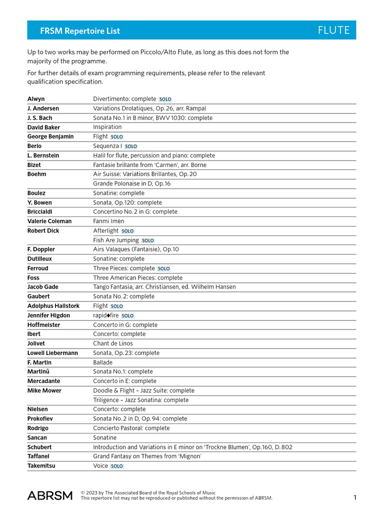 Flute FRSM Repertoire (7 Nov 2023) FINAL | PDF | Concerto | Musical Forms