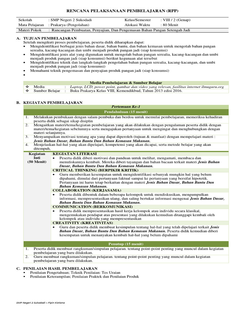 RPP II Pengolahan Kls VIII 2022-2023 Sem Genap | PDF