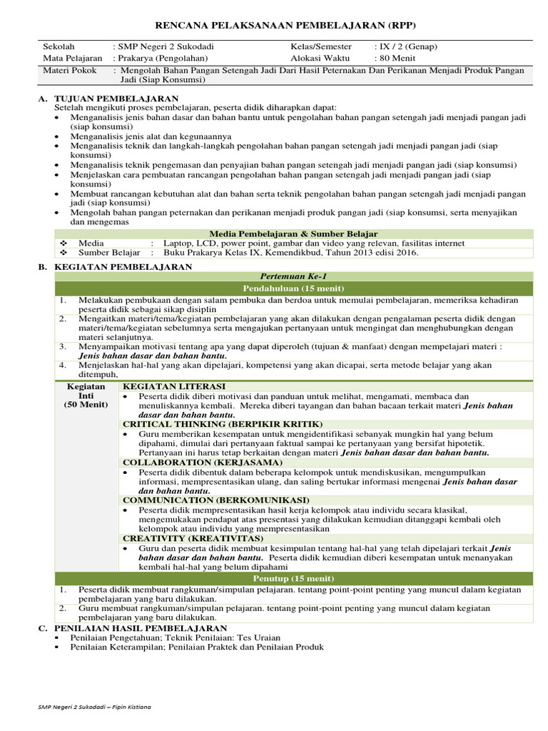 RPP II Pengolahan Kls IX 2022-2023 Sem Genap | PDF